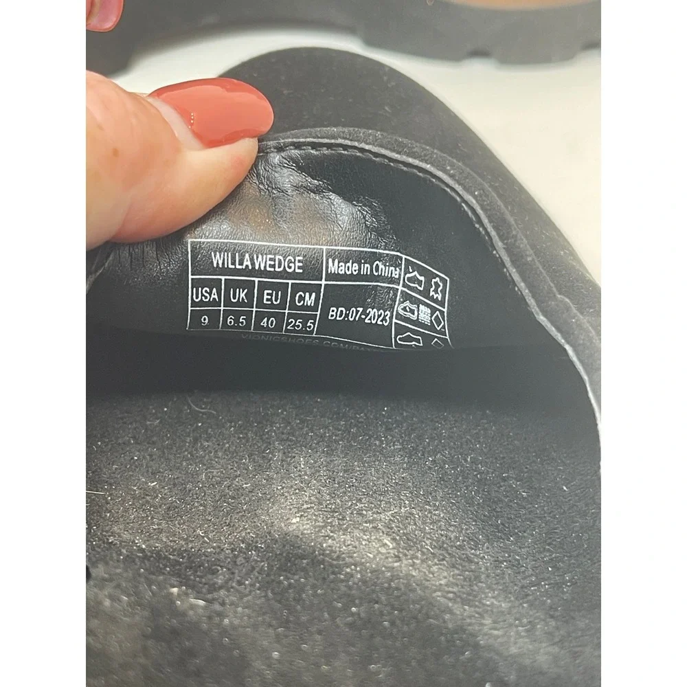 Vionic | Shoes | Vionic Willa Wedge Loafers Womens 9 Black Suede Lug ...
